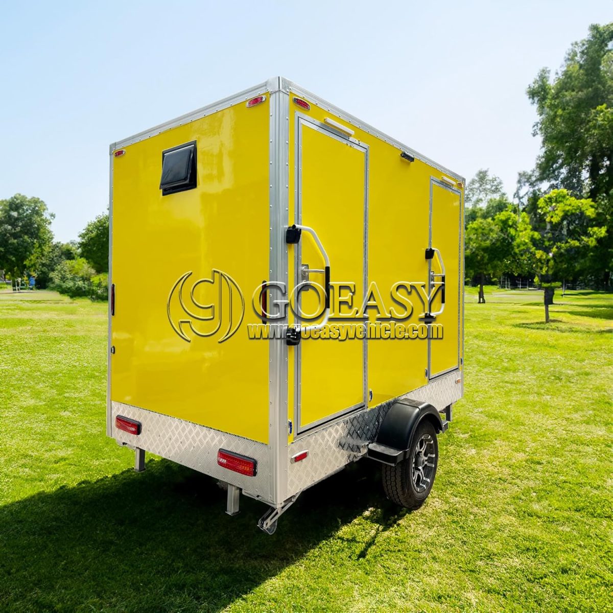 Yellow Camping Toilet Trailer for Business | Portable Restroom Trailer ...