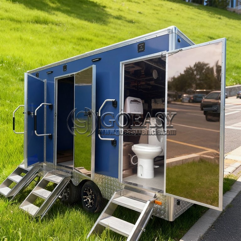 3 Station Blue Portable Restroom Trailer - GO EASY
