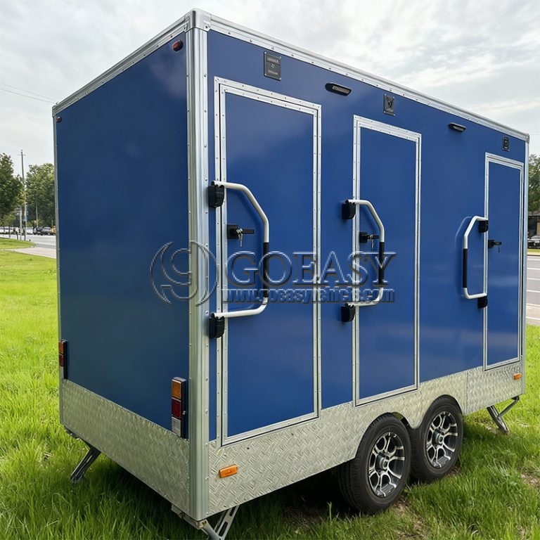 3 Station Blue Portable Restroom Trailer - GO EASY